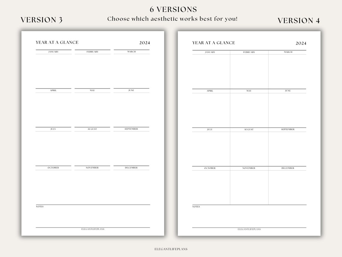 2024 Year at a Glance Printable Planner Template, Annual Overview on ...
