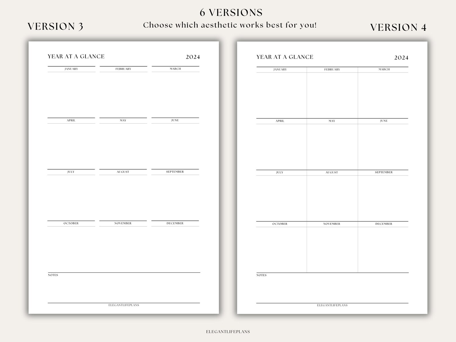 2024 Year at a Glance Printable Planner Template, Annual Overview on ...
