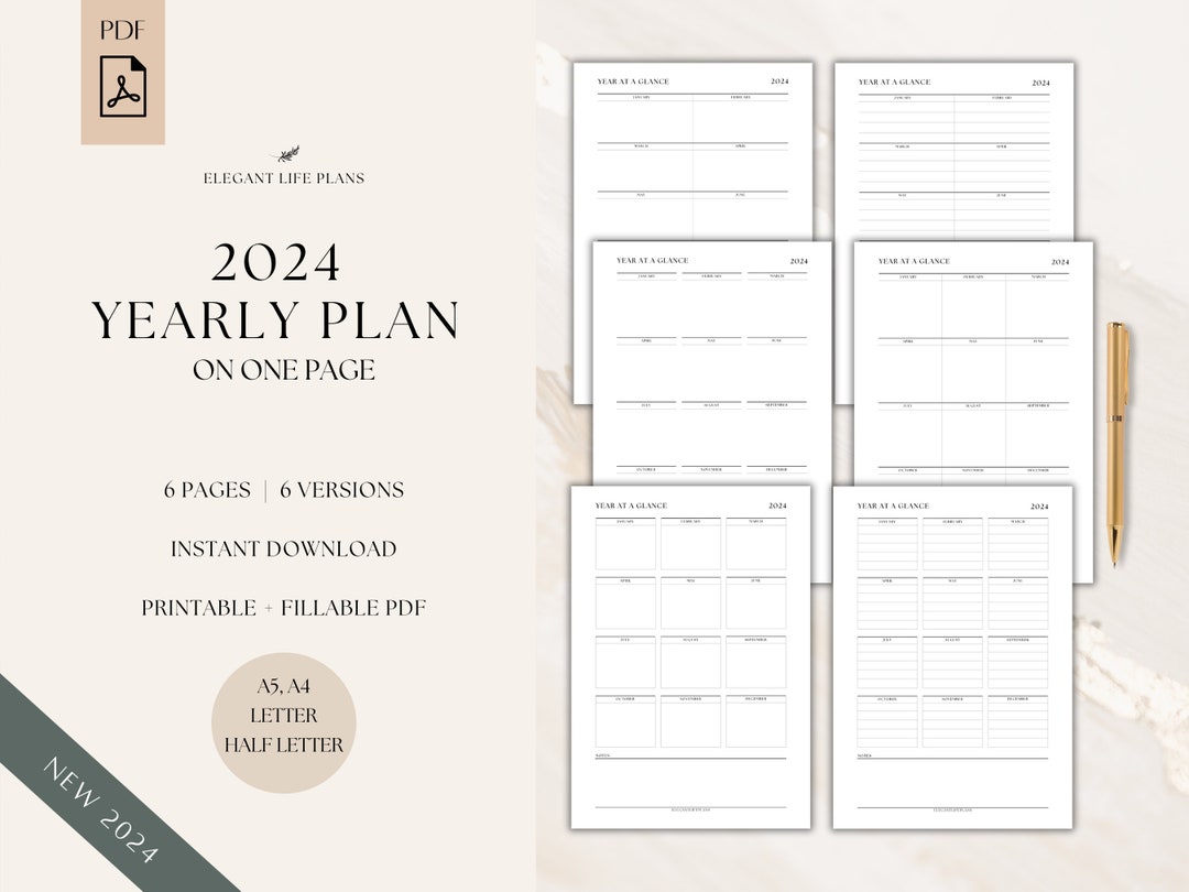 2024 Year at a Glance Printable Planner Template, Annual Overview on ...