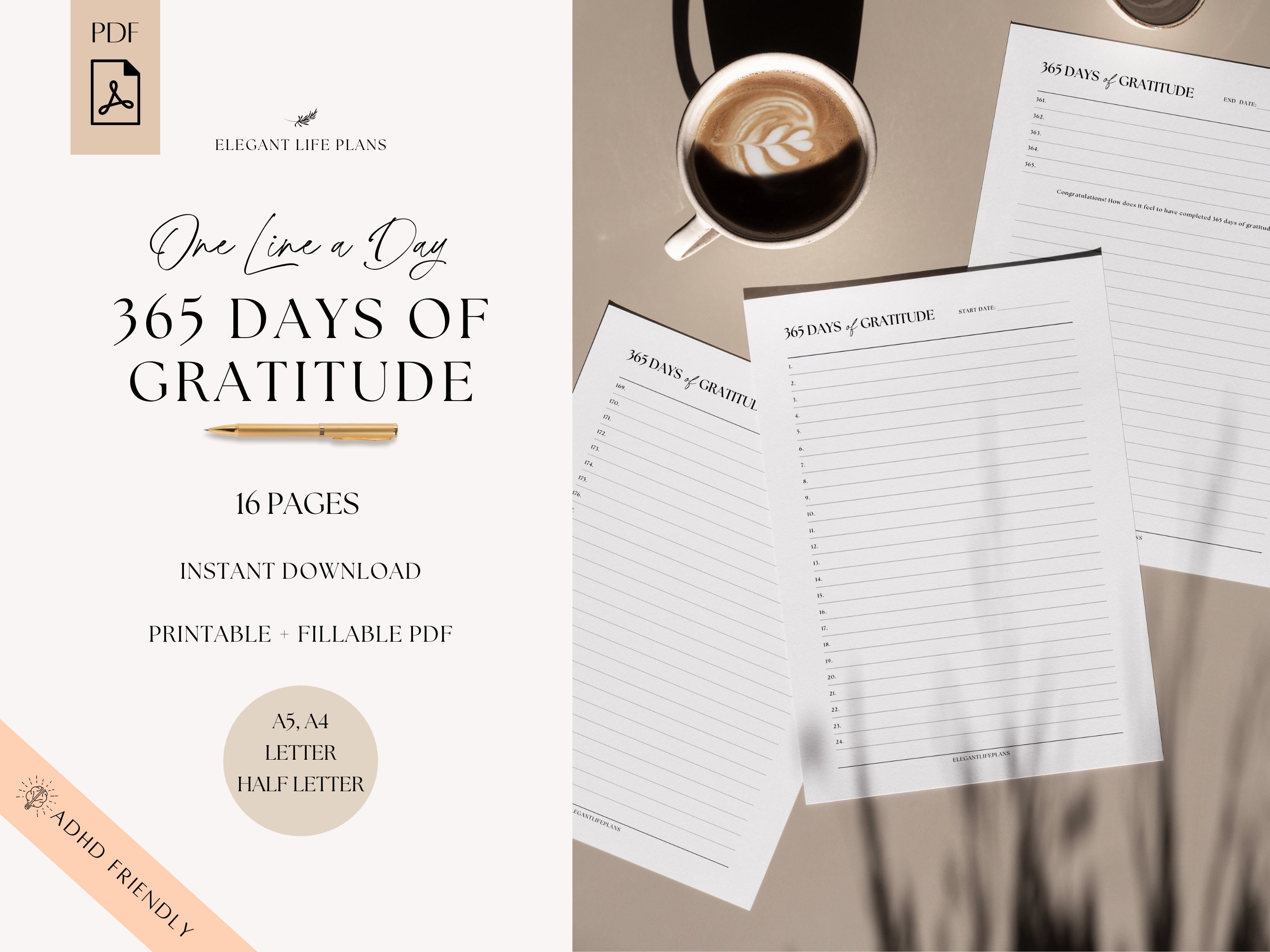 One Line a Day Journal, Gratitude Planner, Printable ADHD Planner ...