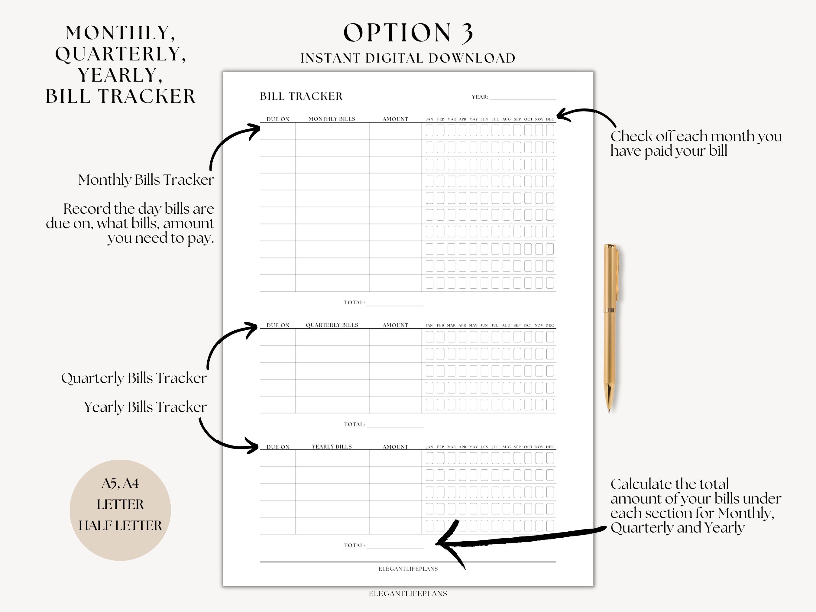 Bill Tracker Printable Planner, Monthly, Quartly, Yearly, Payment ...