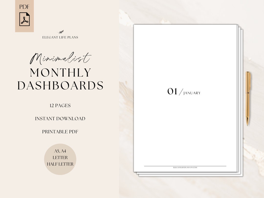 Printable Monthly Planner Dashboards, Minimalist Yearly Dashboard ...
