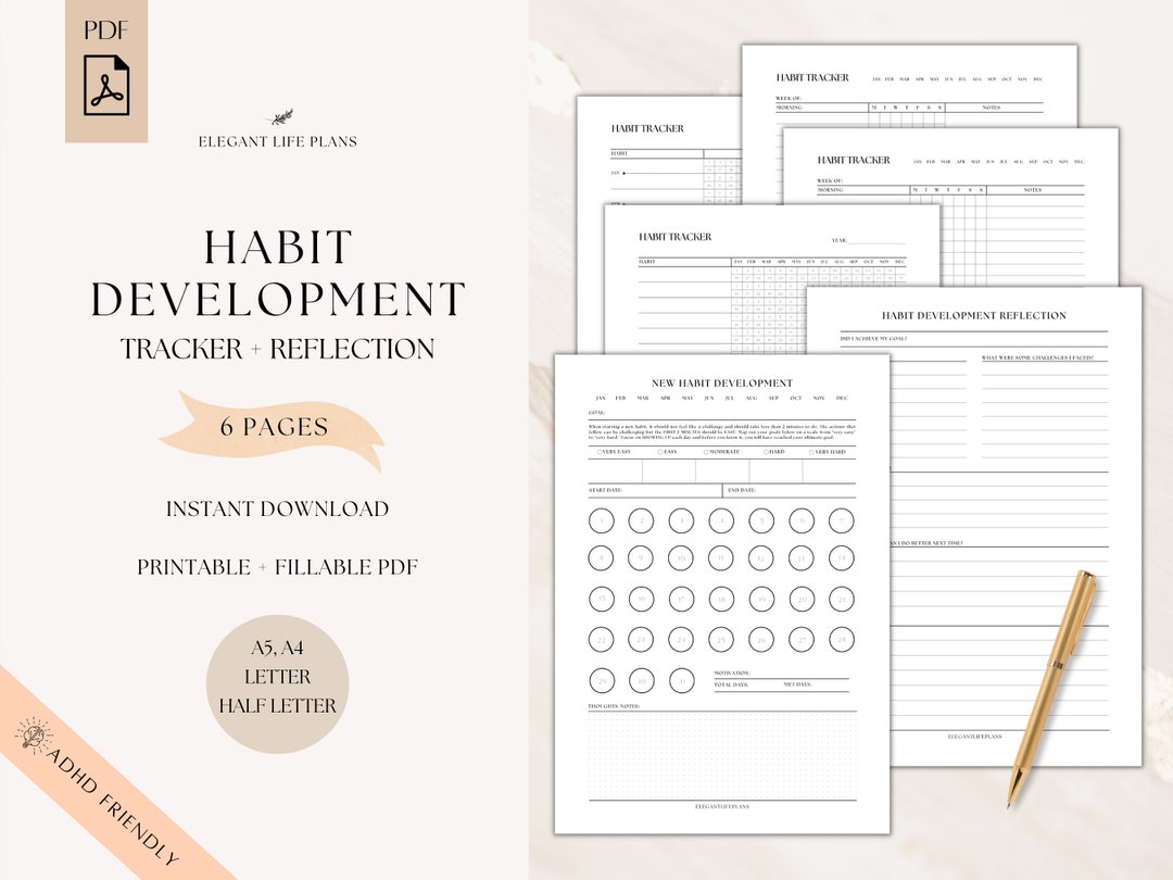 Habit Tracker Printable Planner, ADHD Planner, Habit Development, Goal ...