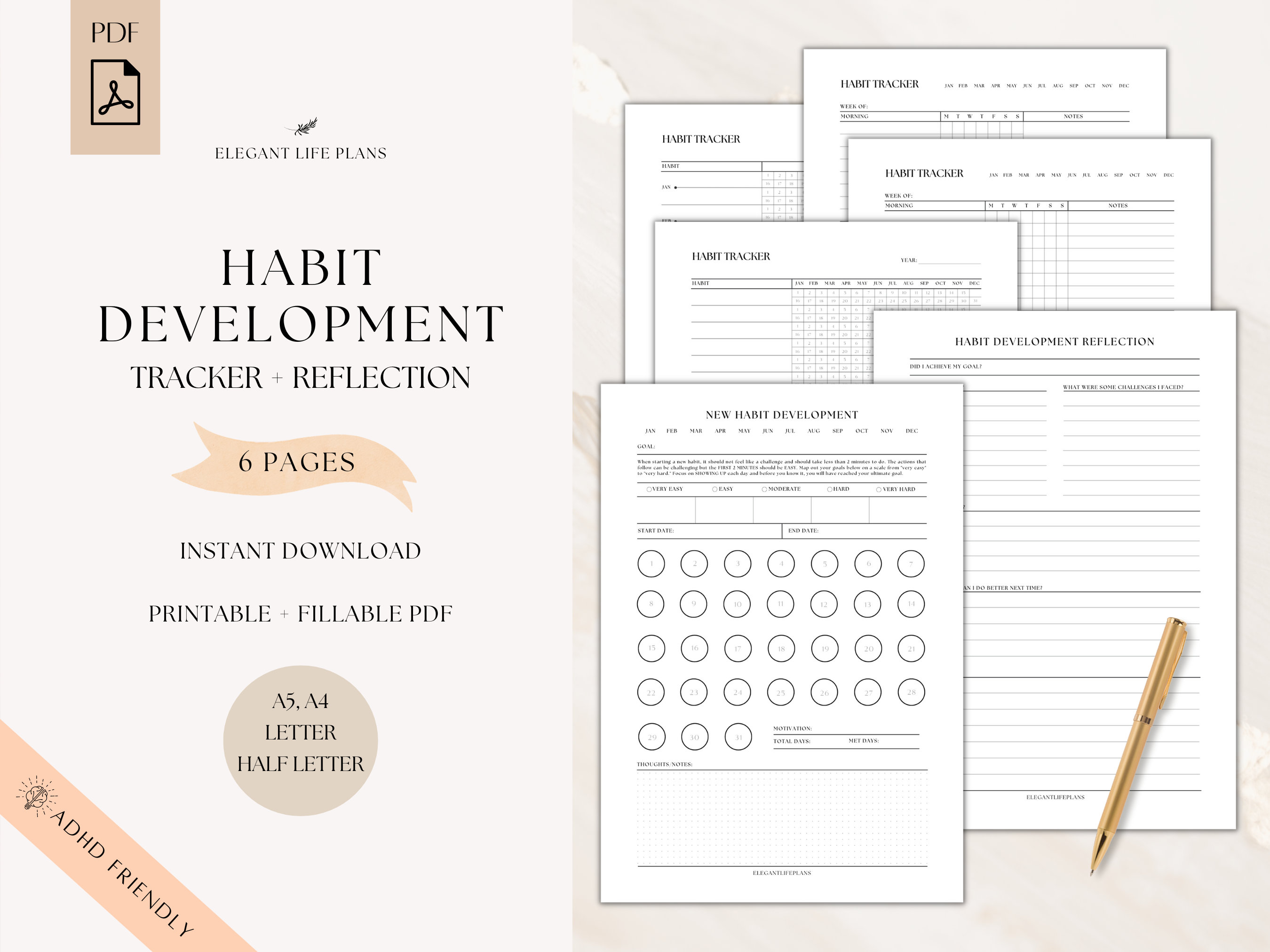 Habit Tracker Printable Planner, ADHD Planner, Habit Development, Goal ...
