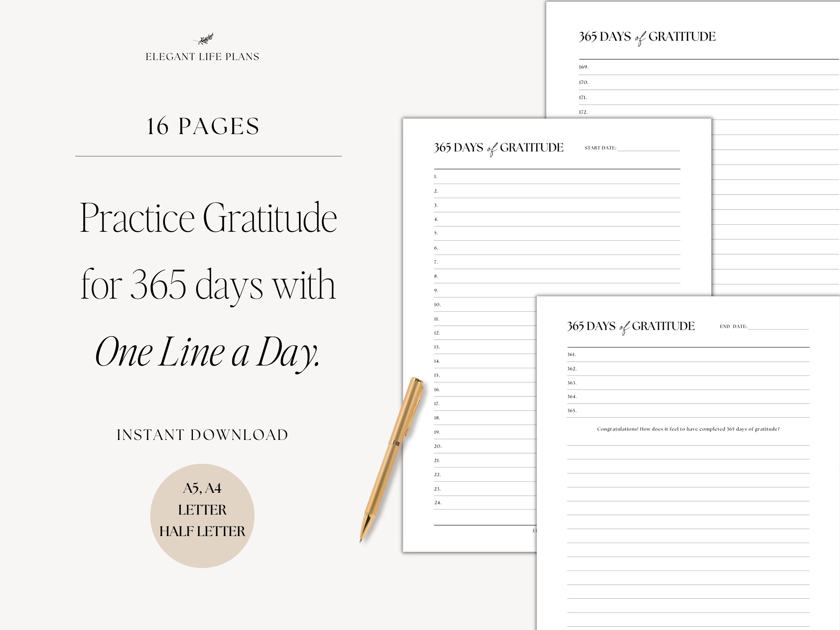 One Line a Day Journal, Gratitude Planner, Printable ADHD Planner ...