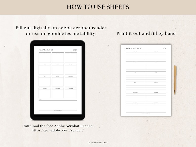 2024 Year at a Glance Printable Planner Template, Annual Overview on ...