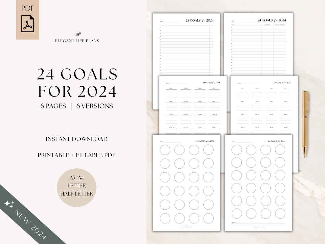 Buy 24 Goals for 2024 Goal Tracker Printable, Goal Setting Planner ...