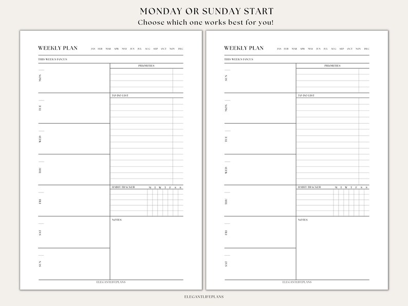 Weekly Planner With Habit Tracker Printable, Mon Sun Start, Week at a ...