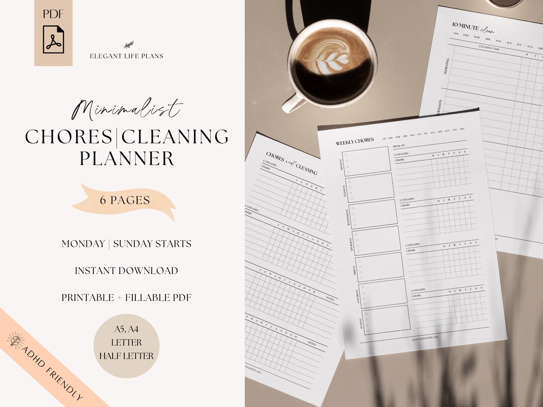Home Cleaning Chore List, Printable Planner, Cleaning Schedule ...