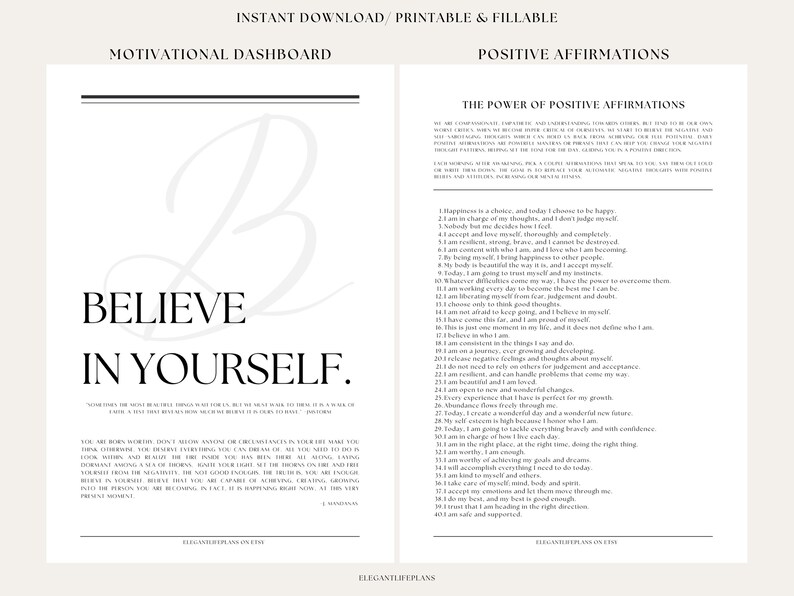 Positive Affirmations Printable Set for Health and Wellness, Daily ...