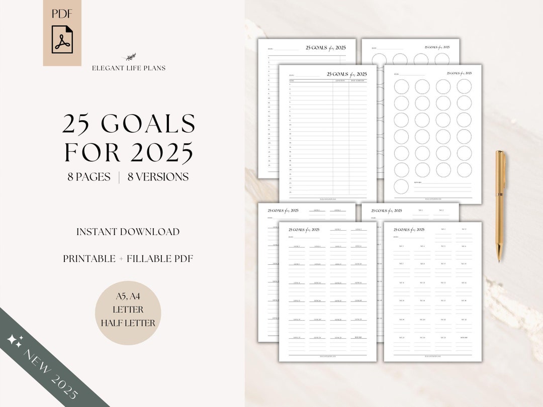 25 Goals for 2025 Goal Tracker Printable, Goal Setting Planner, Goal ...