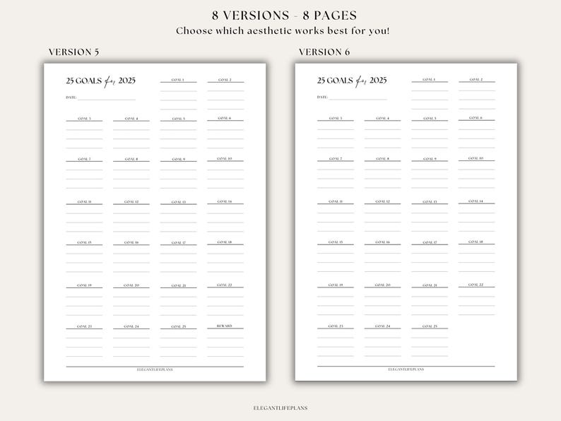 25 Goals for 2025 Goal Tracker Printable, Goal Setting Planner, Goal ...