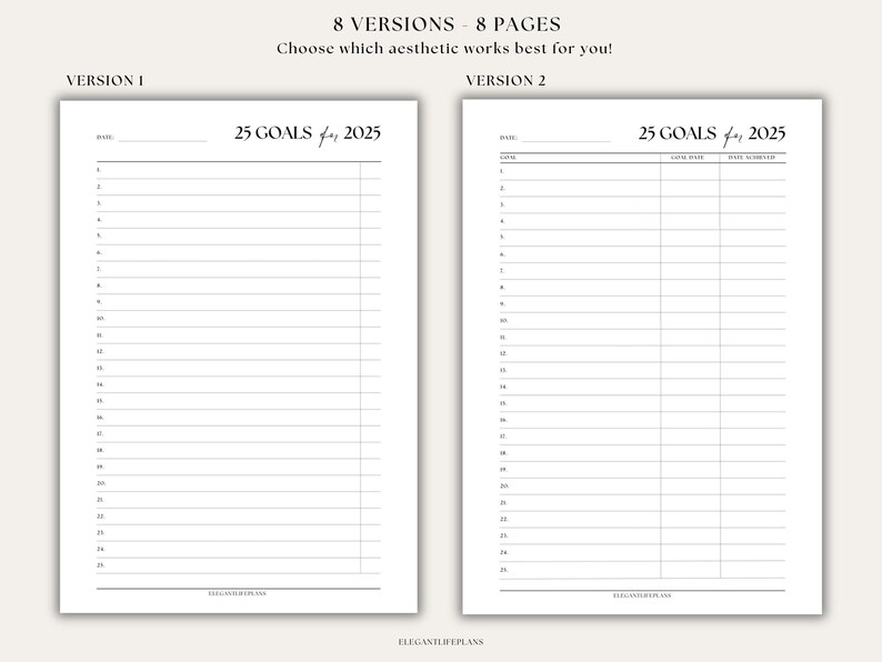 25 Goals for 2025 Goal Tracker Printable, Goal Setting Planner, Goal ...