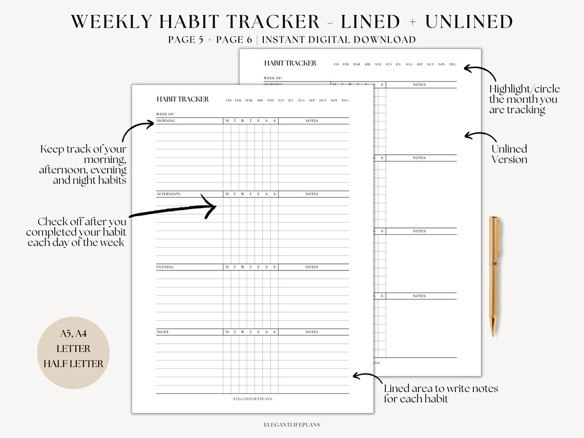 Habit Tracker Printable Planner ADHD Planner Habit - Etsy