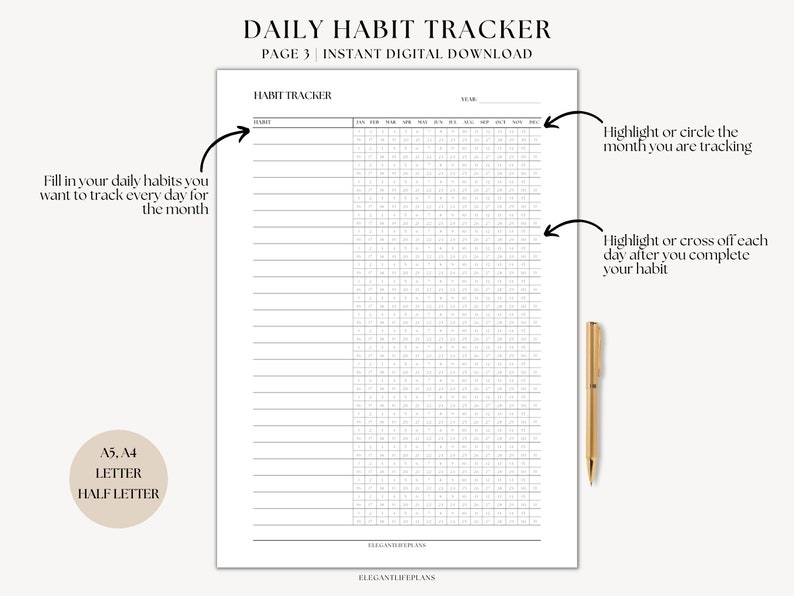 Habit Tracker Printable Planner ADHD Planner Habit - Etsy