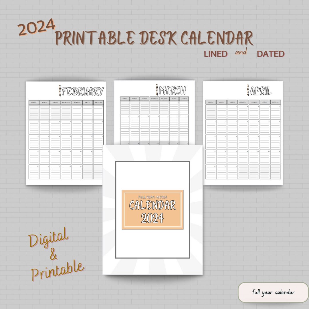 Printable Lined Desk Calendar 2024 - Etsy