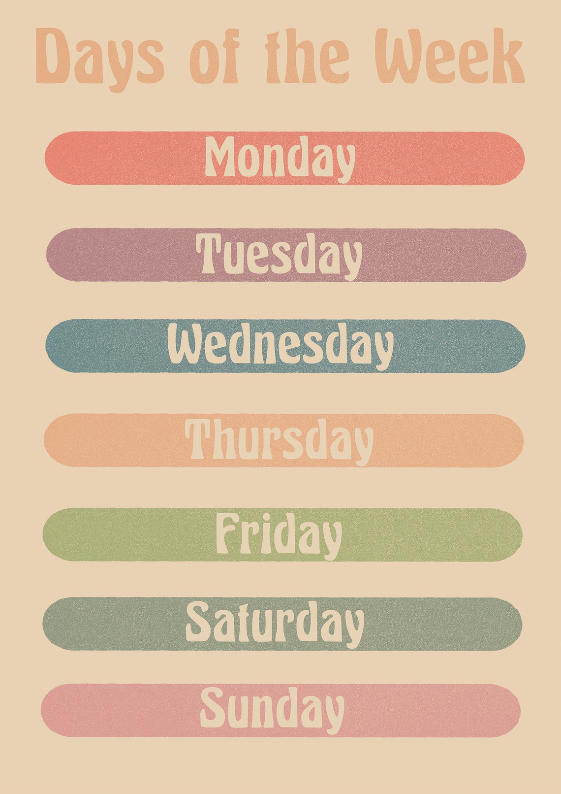 Days of the Week Wall Art, Educational Print, Classroom Decor, Learning ...