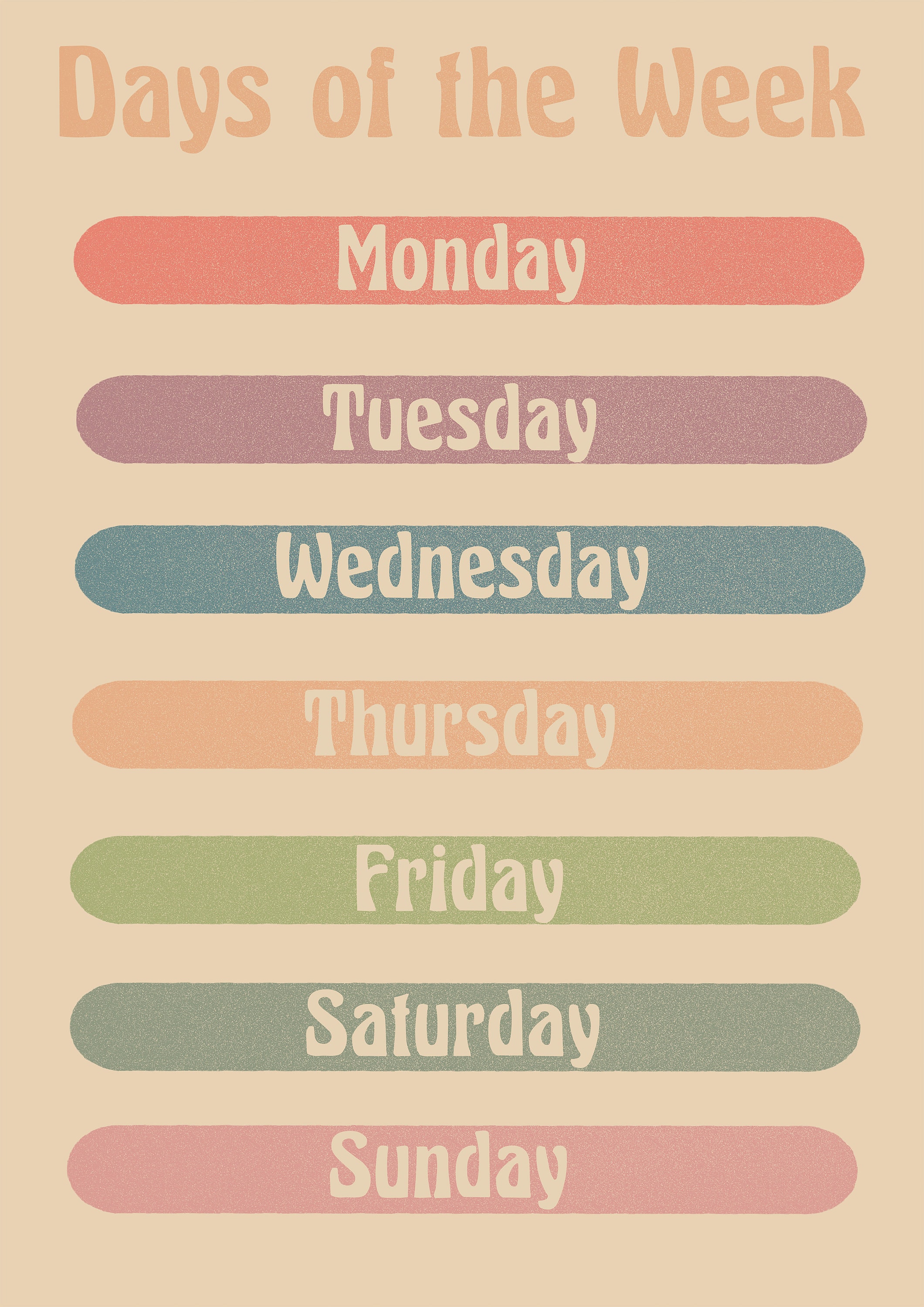 Days of the Week Wall Art, Educational Print, Classroom Decor, Learning ...
