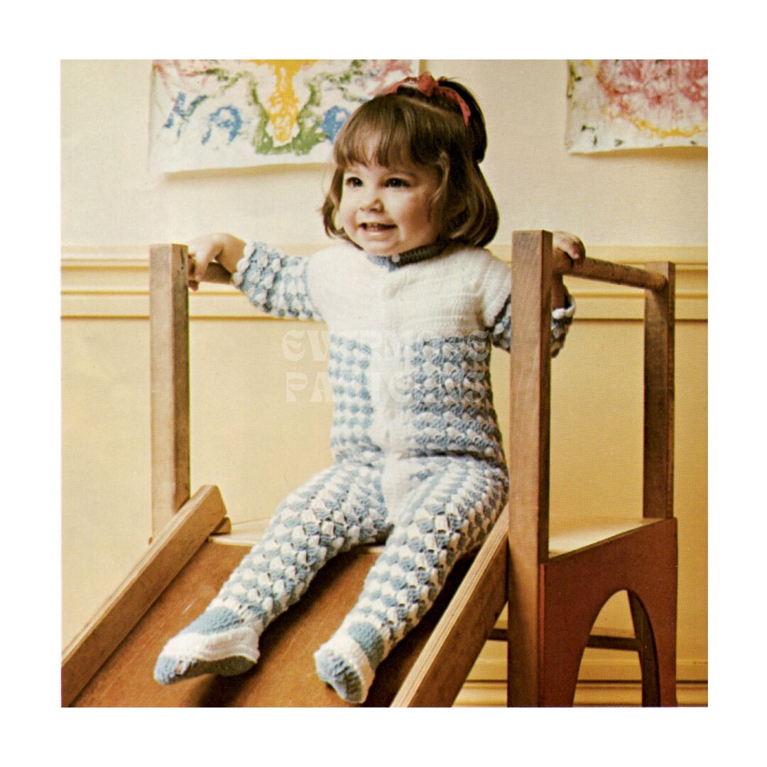 Vintage Crochet Pattern Baby Sleepsuit Onesie Romper | 3/6 Month Infant ...