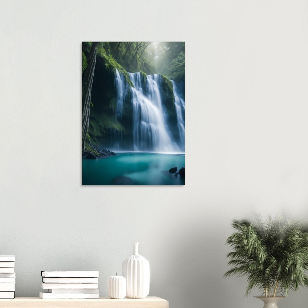 Majestic Waterfall Cascade Art Print - Tropical Rainforest Wall Art ...