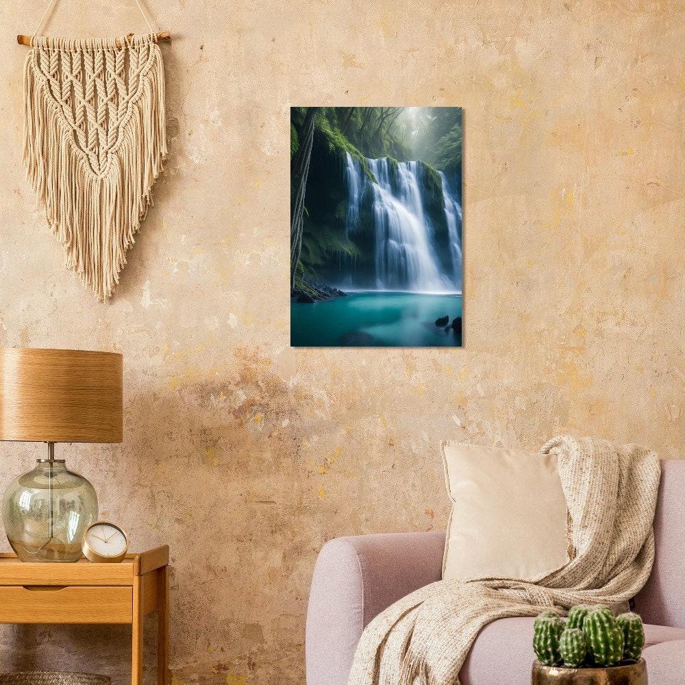 Majestic Waterfall Cascade Art Print - Tropical Rainforest Wall Art ...