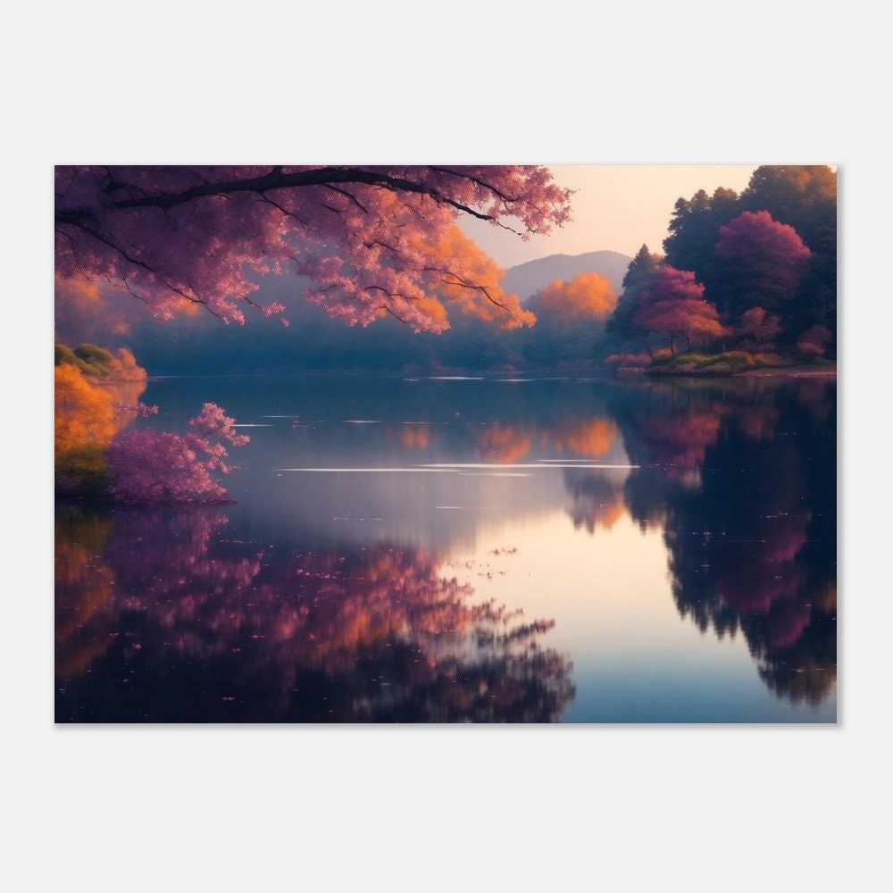 Tranquil Lake Reflections Art Print - Autumn Landscape Oil Painting ...