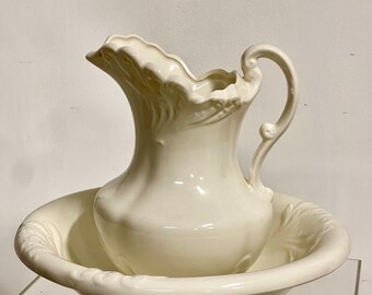 Lovely Antique Wash Basin and Pitcher, Large Basin Pitcher Set, Pink ...