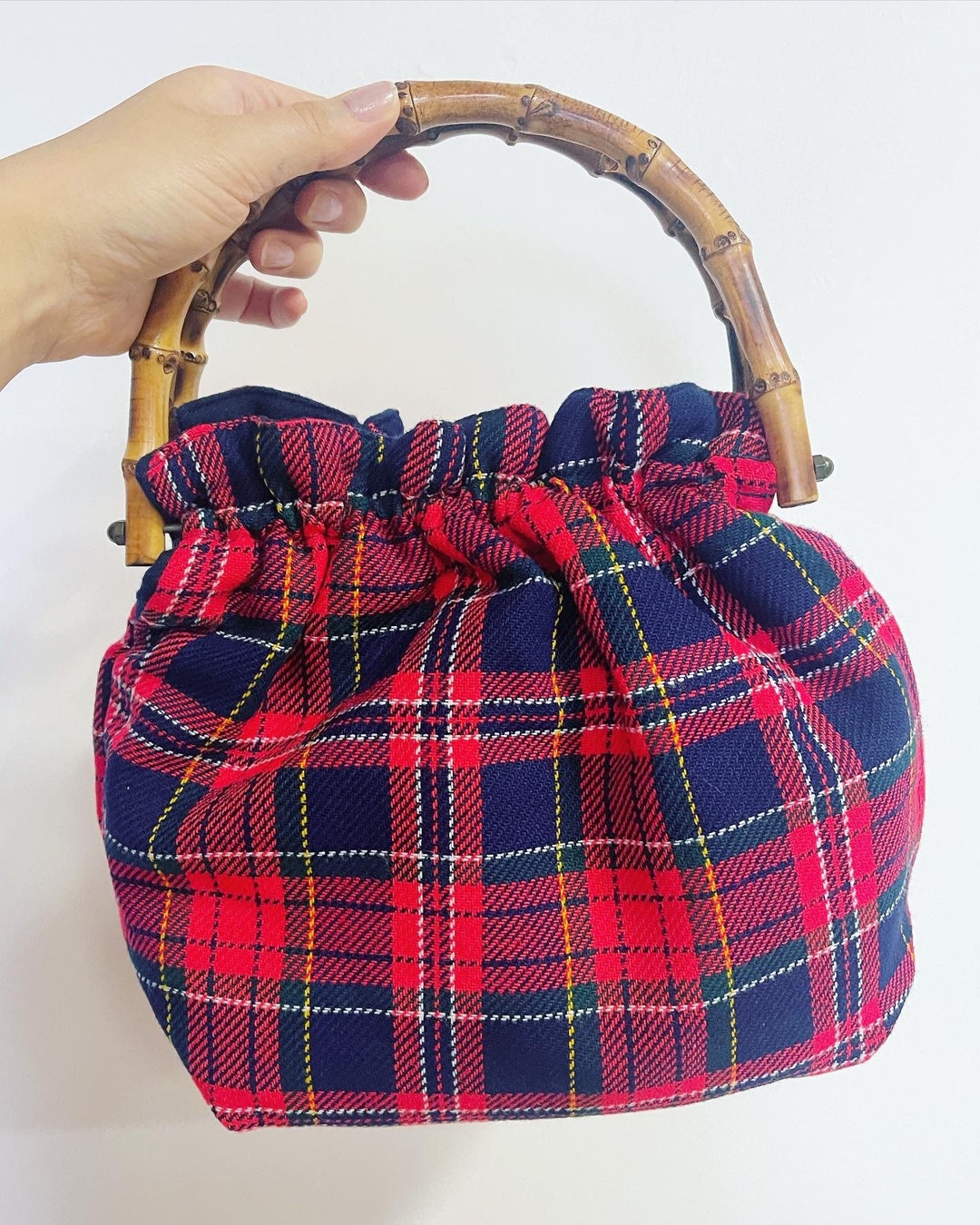 Vintage Plaid Purse, Bamboo Handle Bag, 70s Style - Etsy