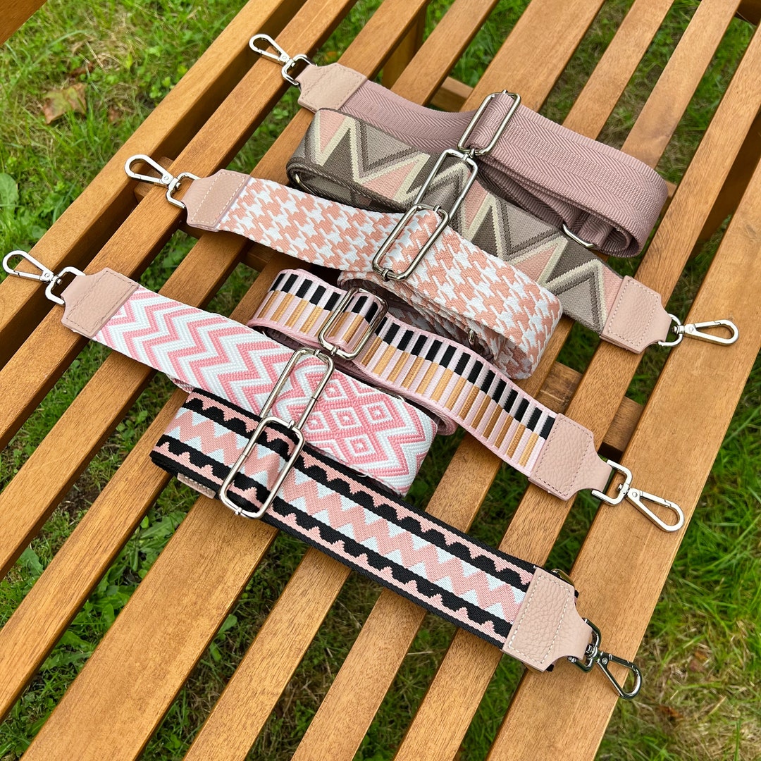 Pink Crossbody Bag Strap With Silver Hardware, Leather Webbing Bag ...