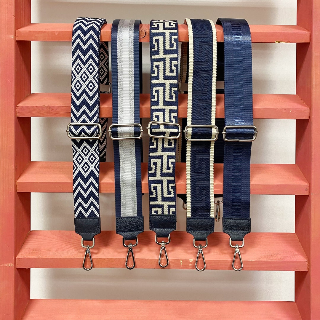 Navy Blue Leather Crossbody Bag Strap With Silver Hardware, Adjustable ...