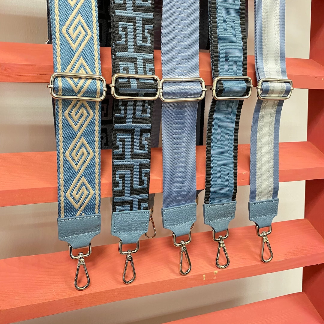 Blue Leather Wide Strap for Crossbody Bag, Patterned Strap Fanny Pack ...