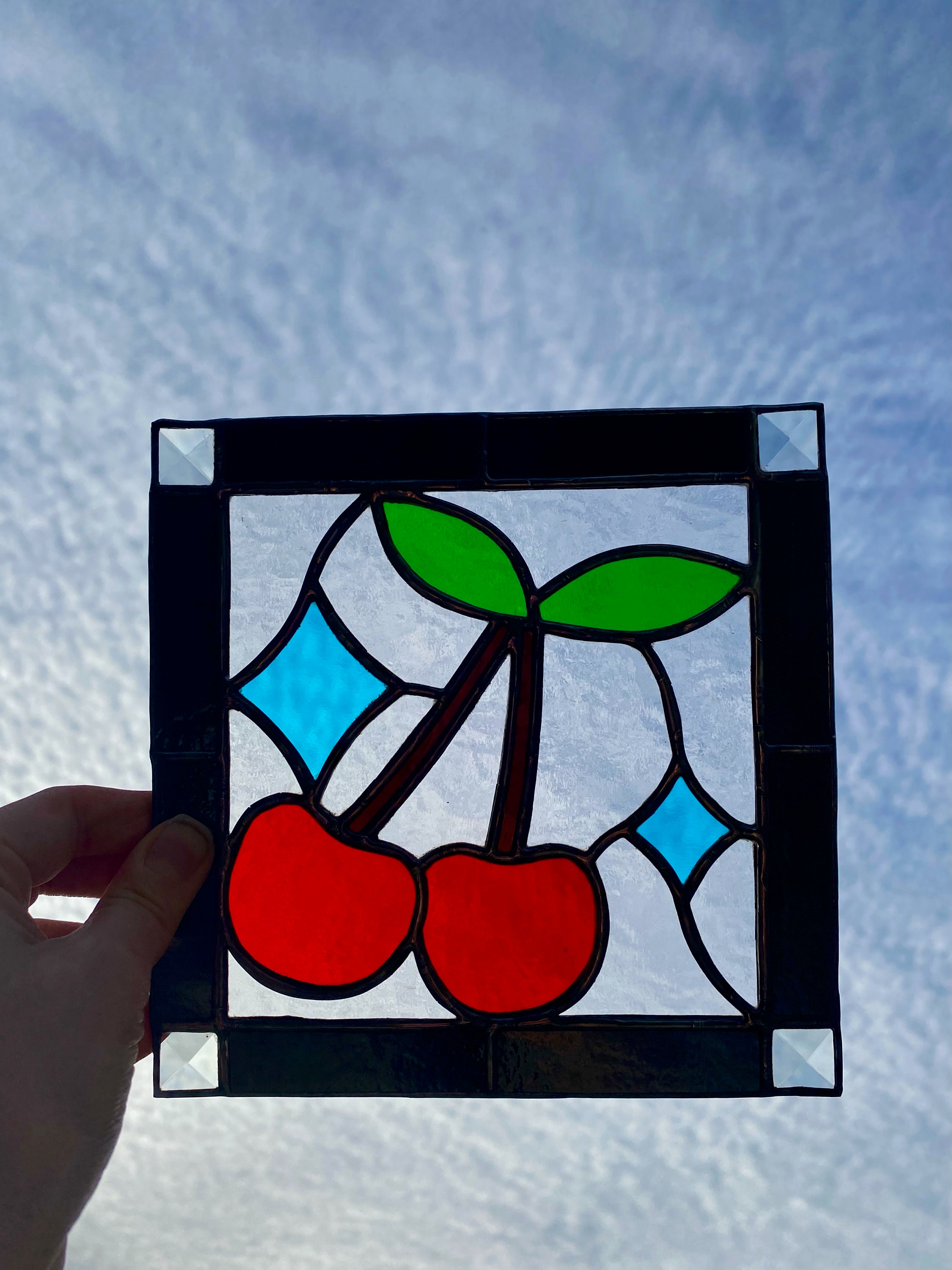 Cherries and Stars Stained Glass Pattern, Digital Download JPG PDF ...