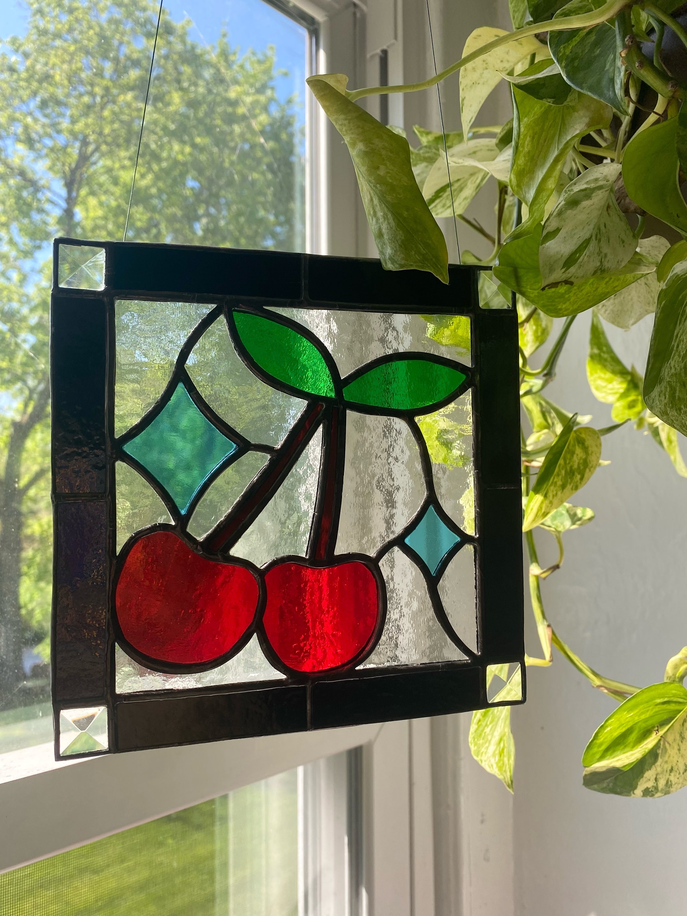 Cherries and Stars Stained Glass Pattern (digital Download) - Etsy