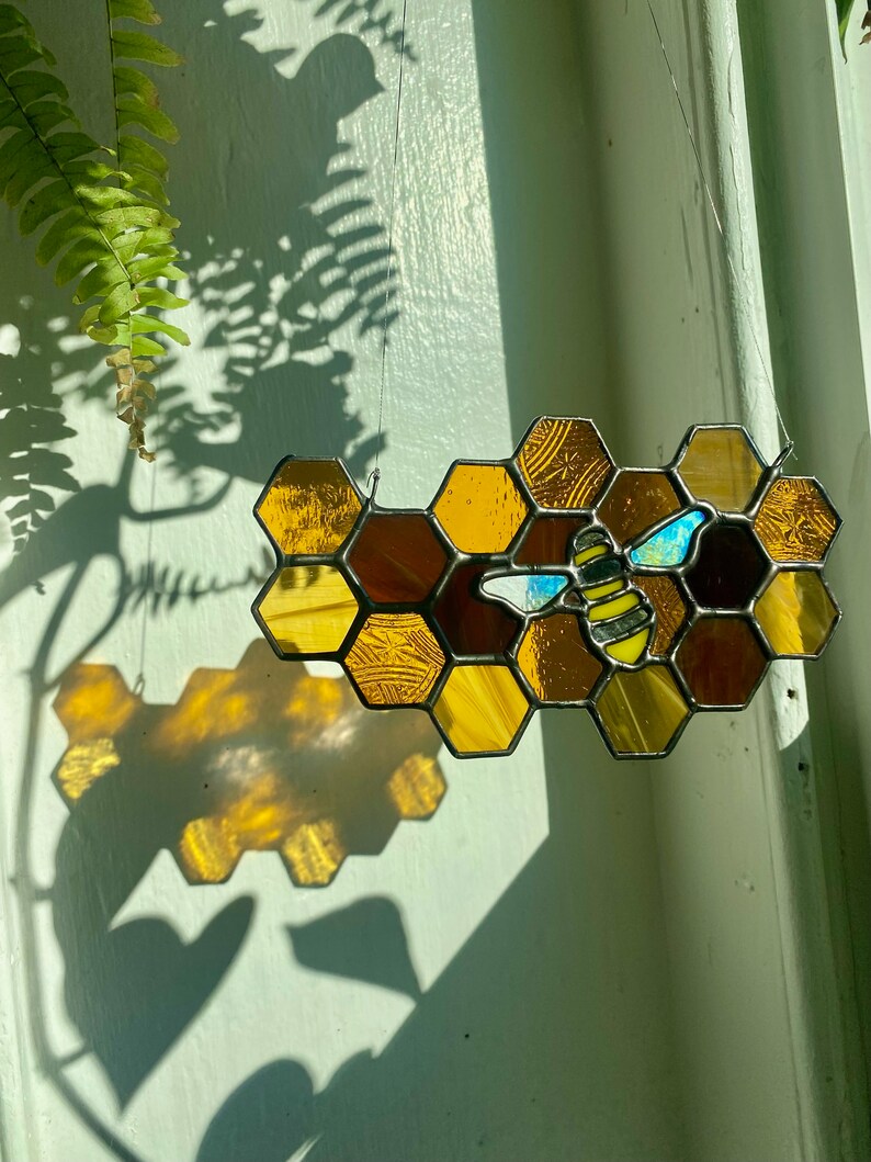 Cute Bee and Honeycomb Stained Glass Pattern, Digital File, PDF and JPG ...
