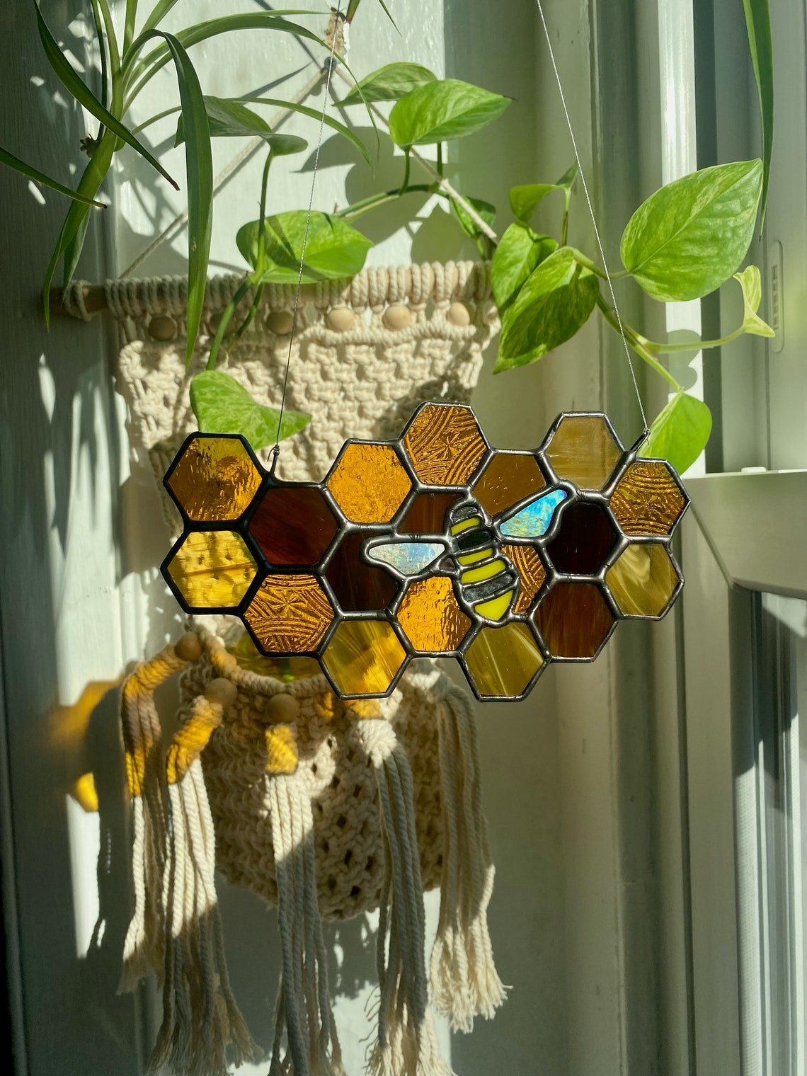 Cute Bee and Honeycomb Stained Glass Pattern, Digital File, PDF and JPG ...