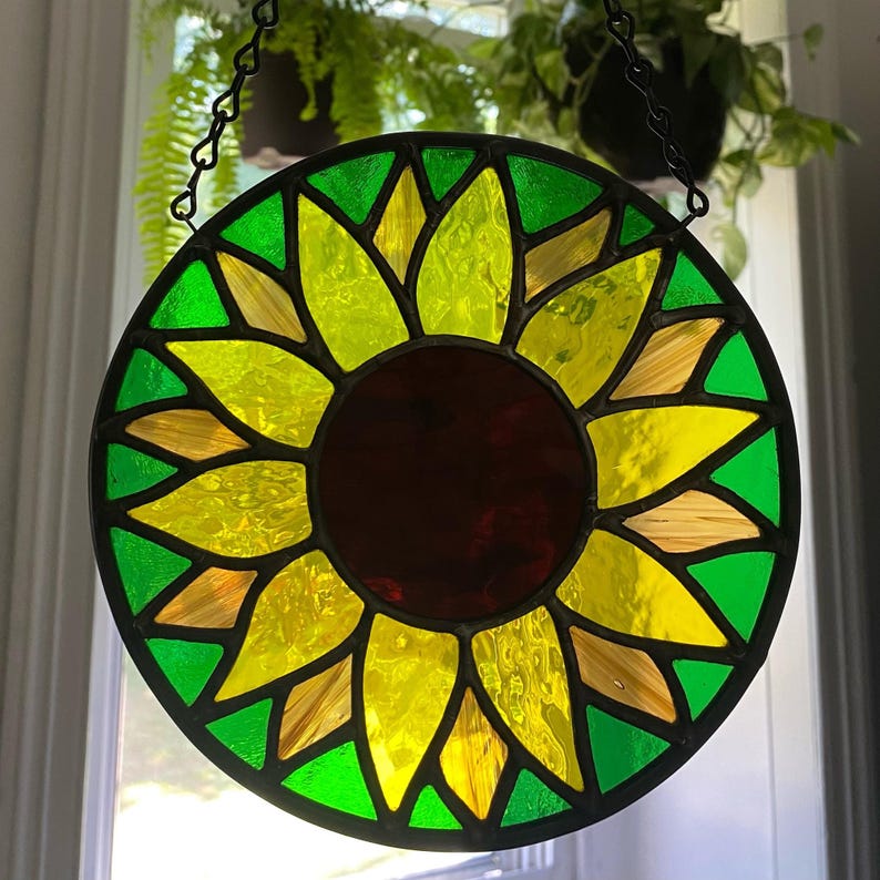 Sunflower Stained Glass Pattern: Digital Download (PDF, JPG) - Etsy
