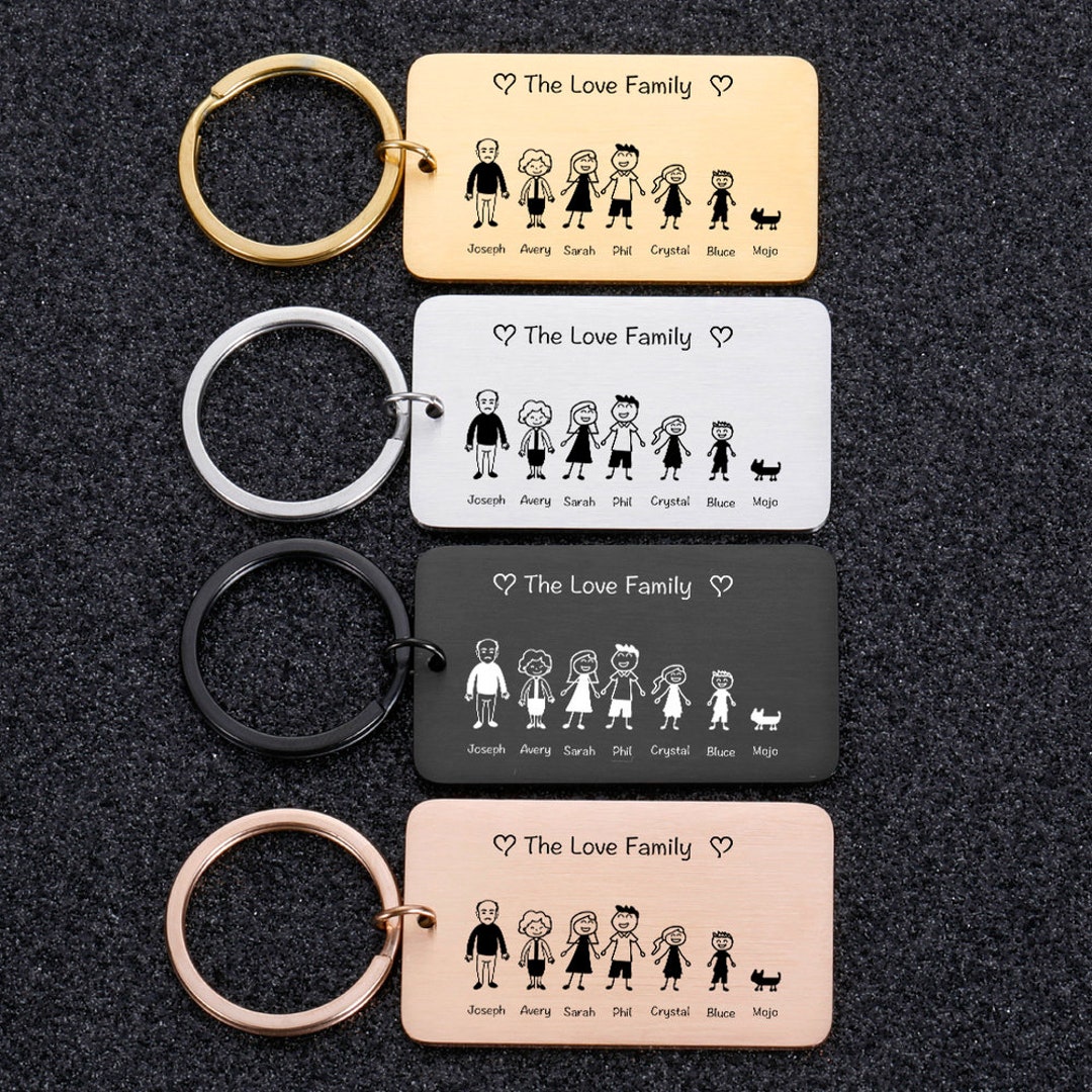 Personalized Family Keyring With Names Laser Engraved Keychain ...