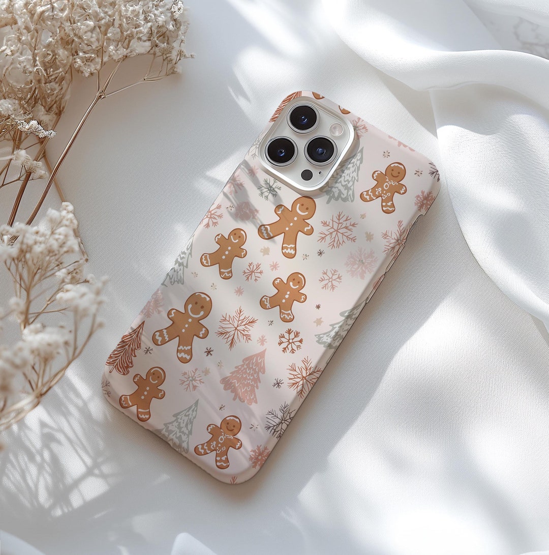 Pink Christmas Gingerbread Man Phone Case, Beige Phone Snap Case ...
