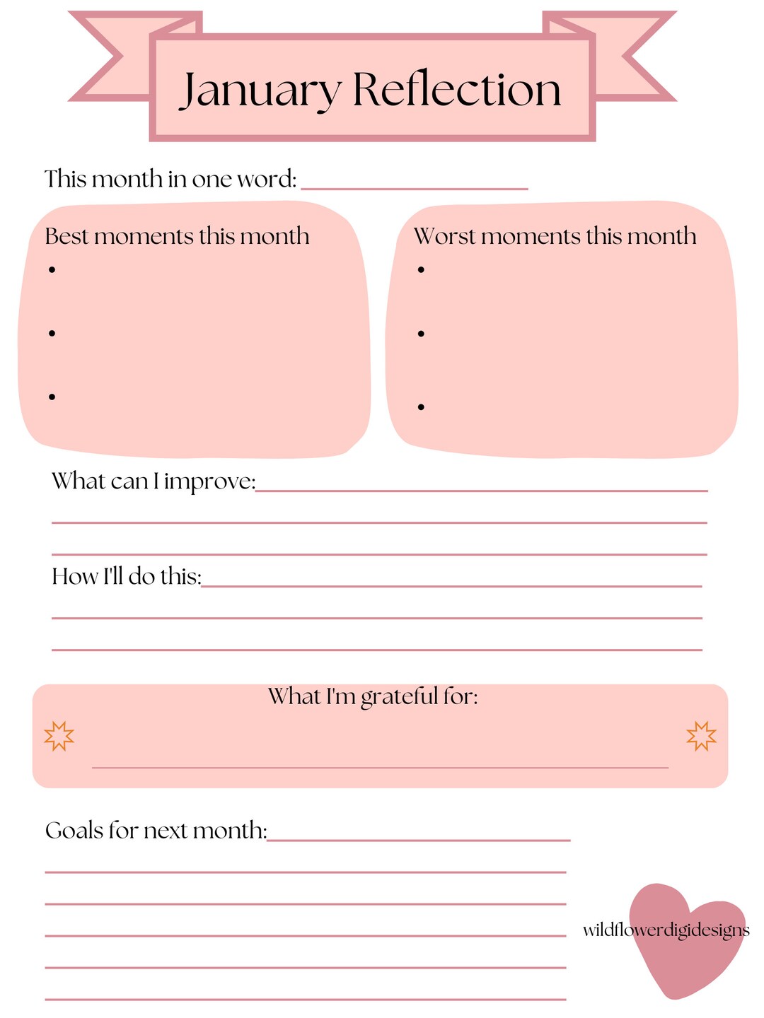 Monthly Reflection Sheet January - Etsy