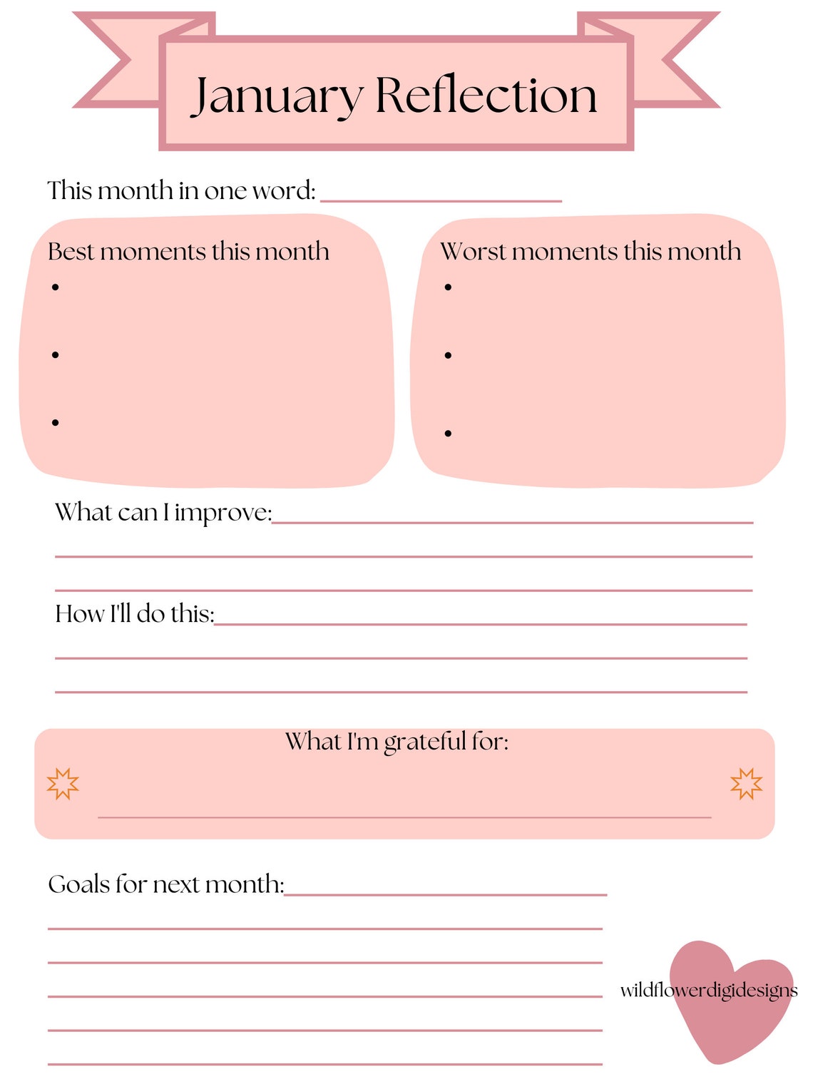 Monthly Reflection Sheet January - Etsy