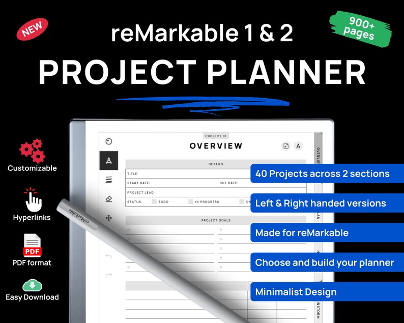Project Planner for Remarkable Tablets Remarkable 2 Templates Business ...