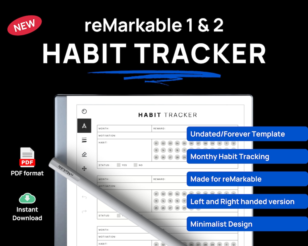 Habit Tracker for Remarkable Tablets Remarkable 2 Templates Habit ...