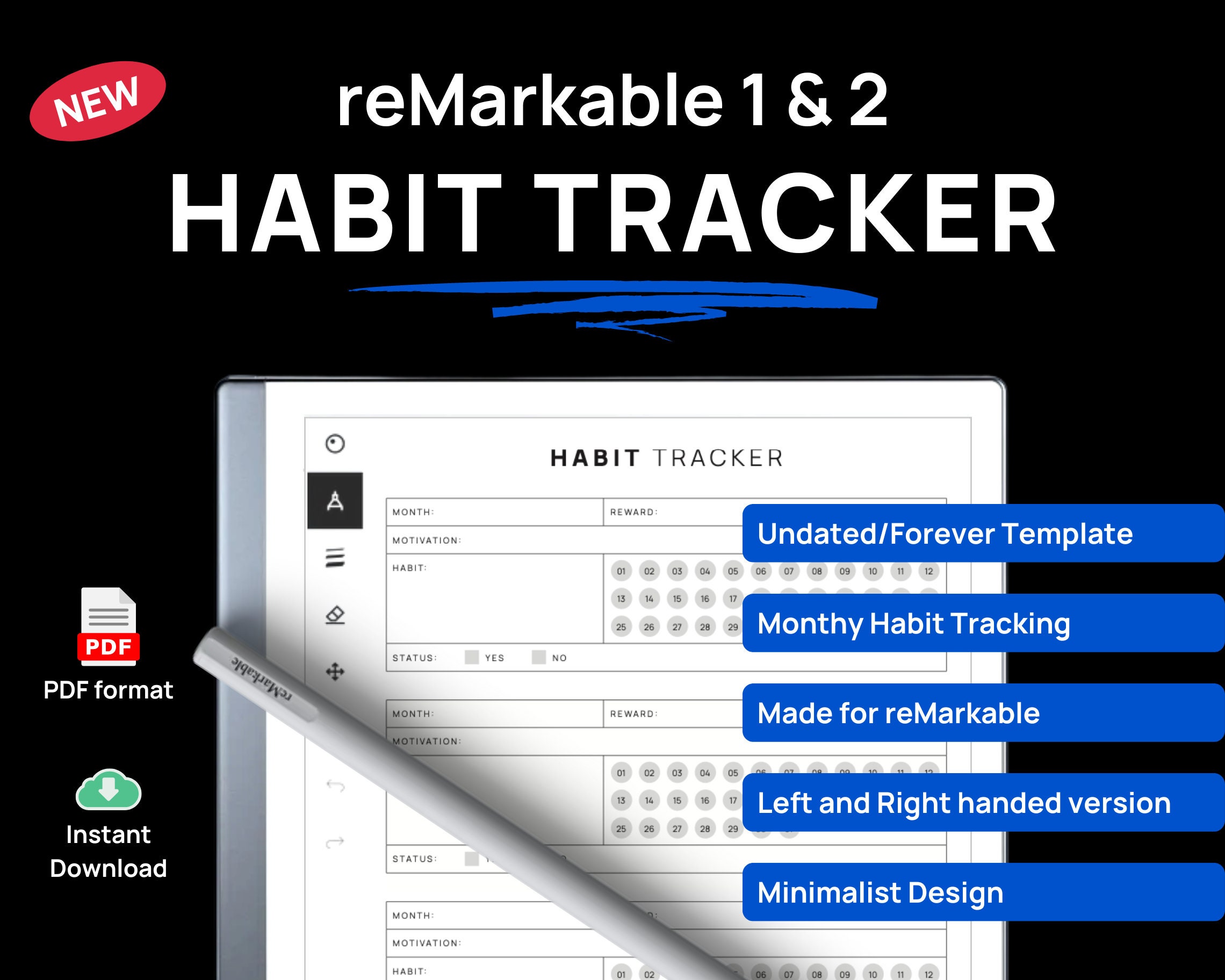 Habit Tracker for Remarkable Tablets Remarkable 2 Templates Habit ...