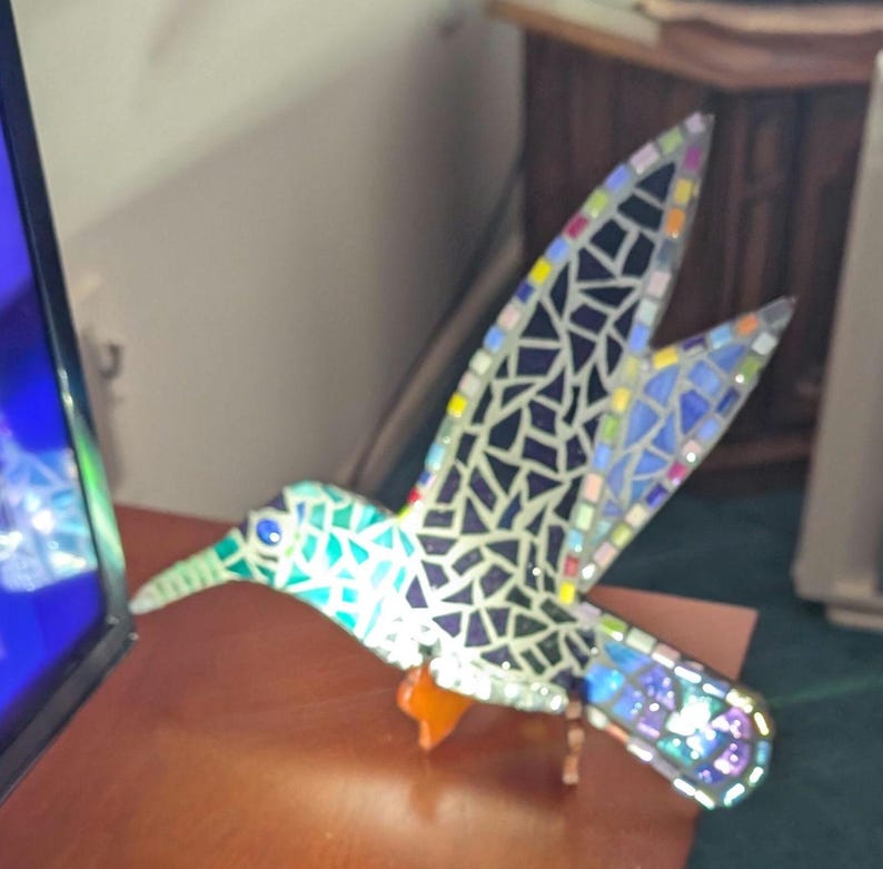 Handmade Hummingbird Mosaic Glass Art, Original Bird Decor, Vibrant ...
