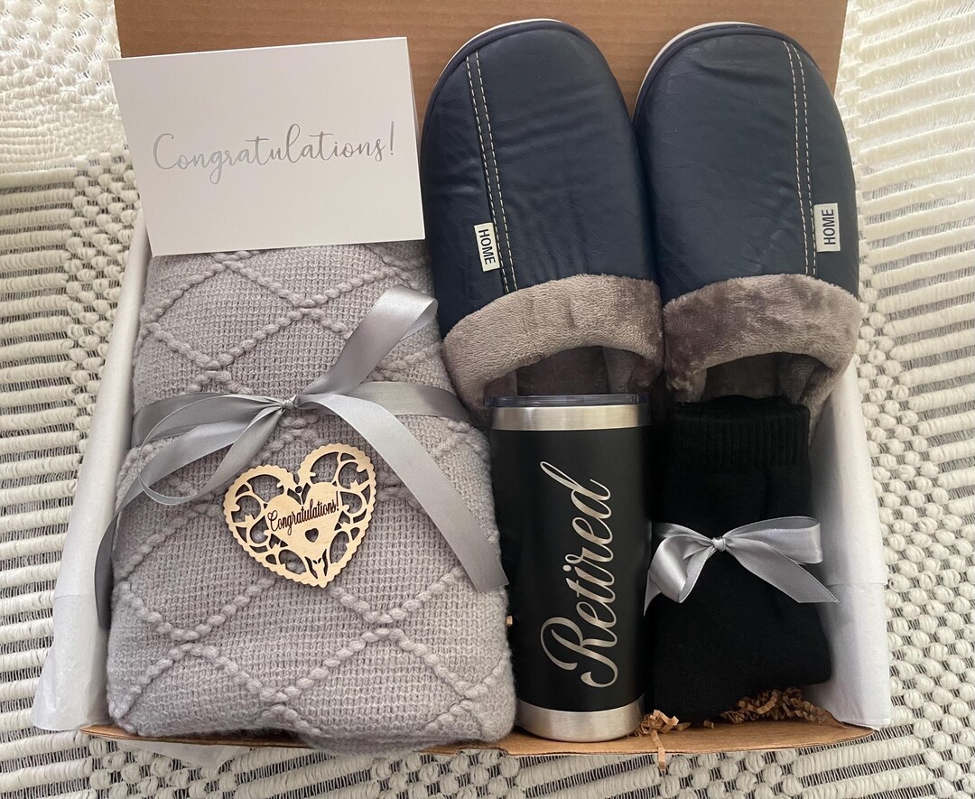Personalized Happy Retirement Gift for Men With Blanket Slippers Set ...