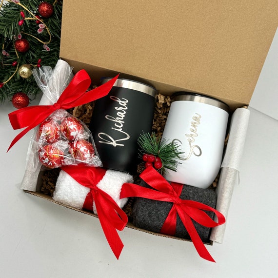 Happy Holidays Christmas Gift Set for Him and Her Congratulations Merry Christmas Gift for A Couple Hygge Basket Tumblers Cozy Mr Mrs Gift Etsy