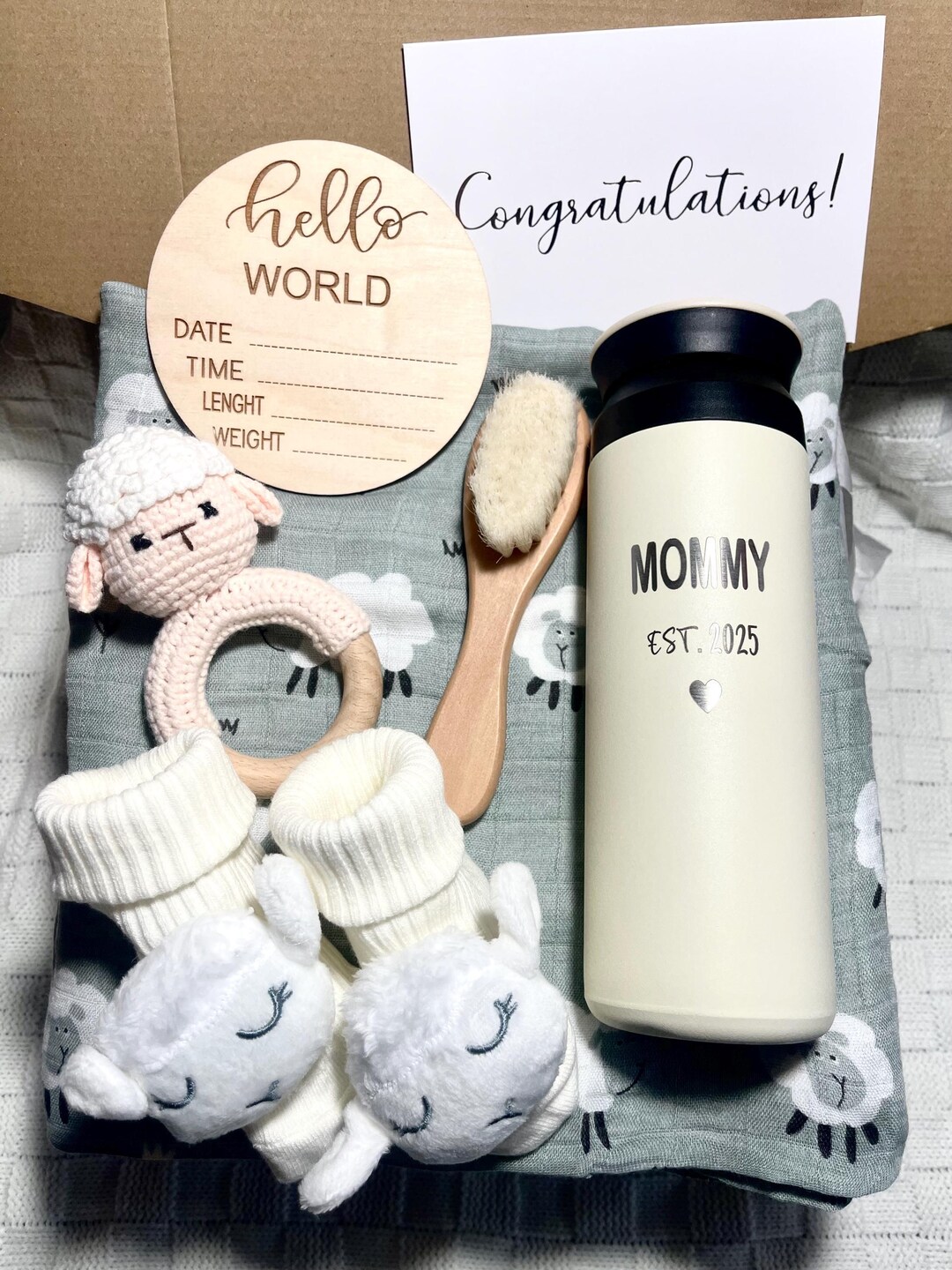 Newborn Baby New Mom Gift Box Welcome Baby Bundle of Joy White Grey Set ...