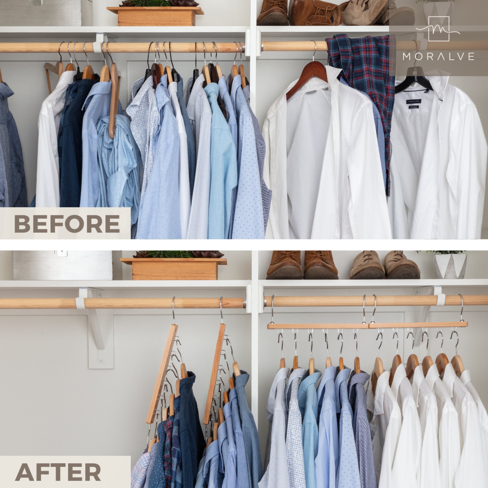 MORALVE Space Saving Clothing Hangers For Closet European Beechwood MORALVE Space Saving Clothing Hangers For Closet European Beechwood