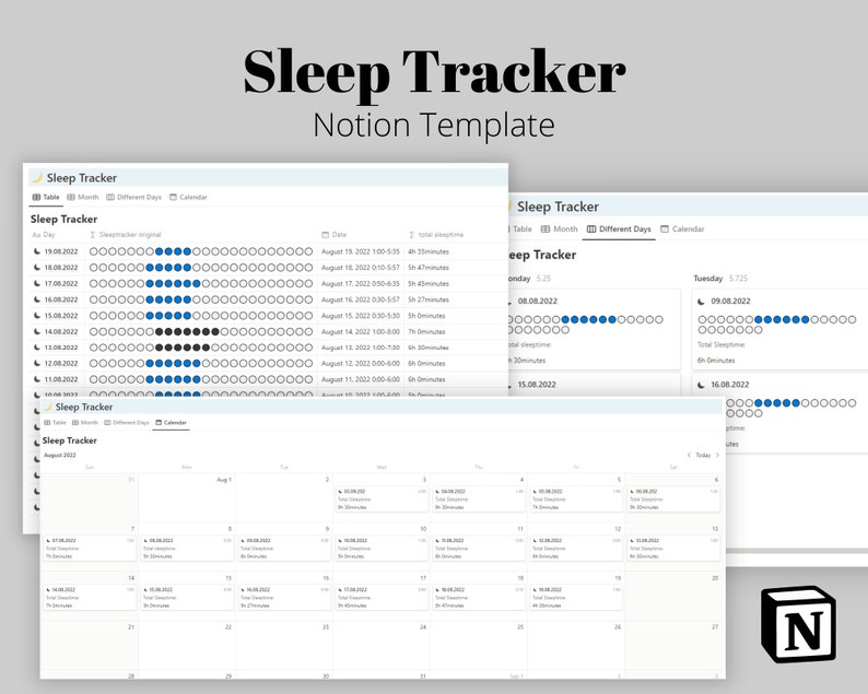 Sleep Tracker Template, Ready to Use, All in One Digital Download ...