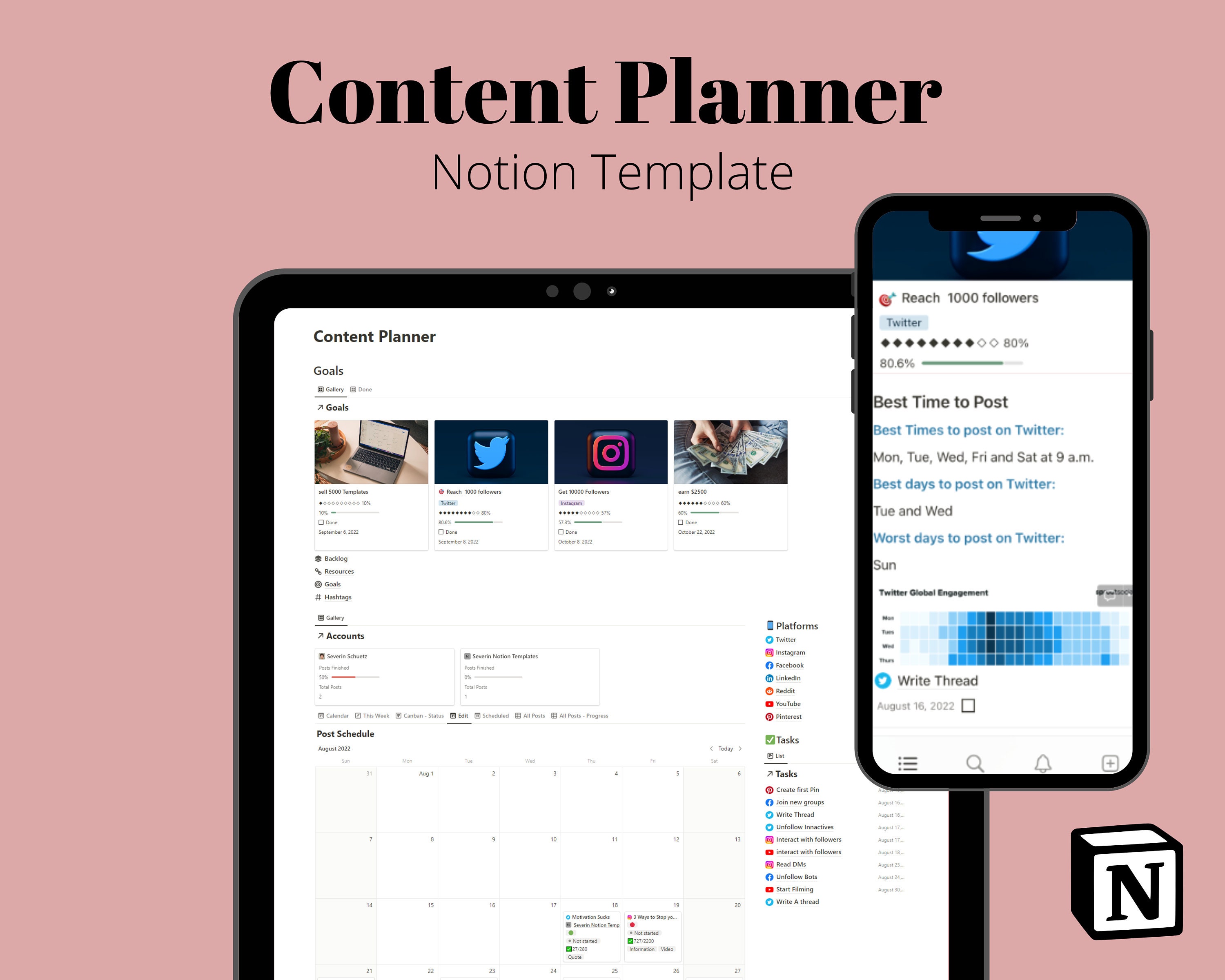 Content Planner Notion Template, Social Media Planner, Notion Template ...